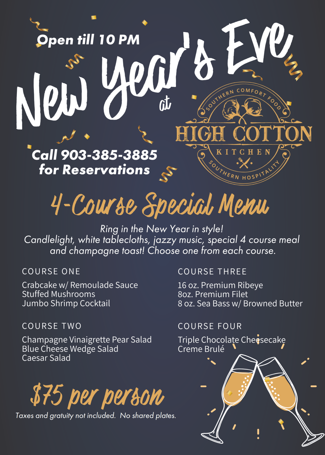 New Year's Eve Special Dinner - High Cotton Kitchen