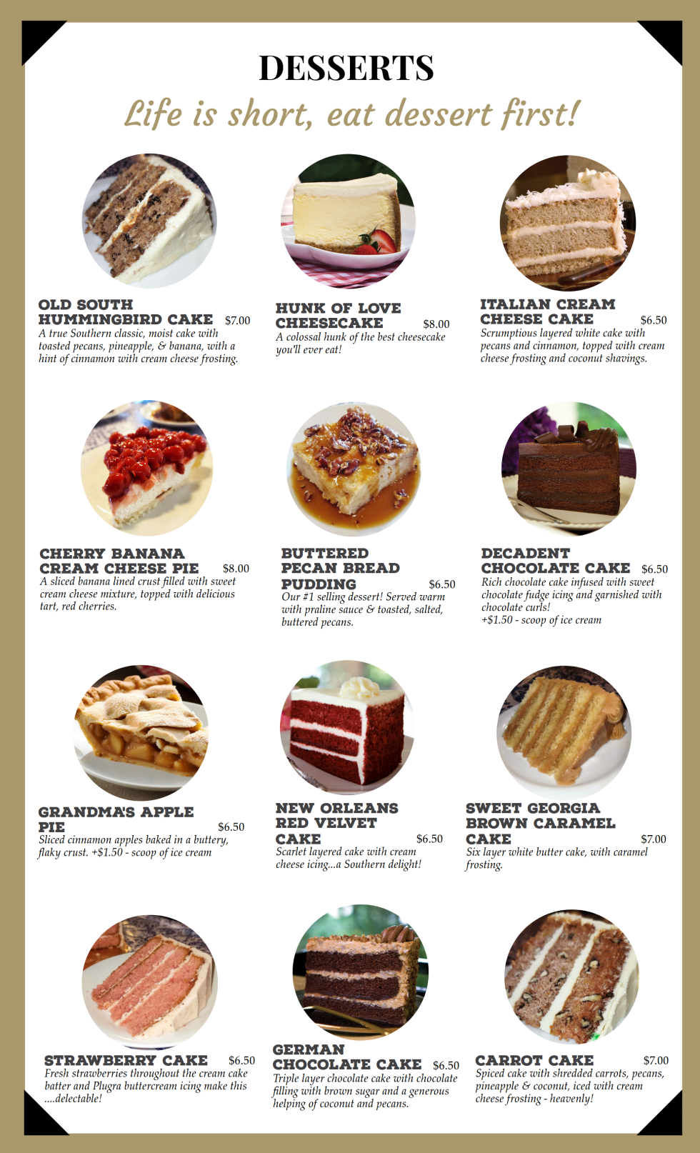 Menus - High Cotton Kitchen